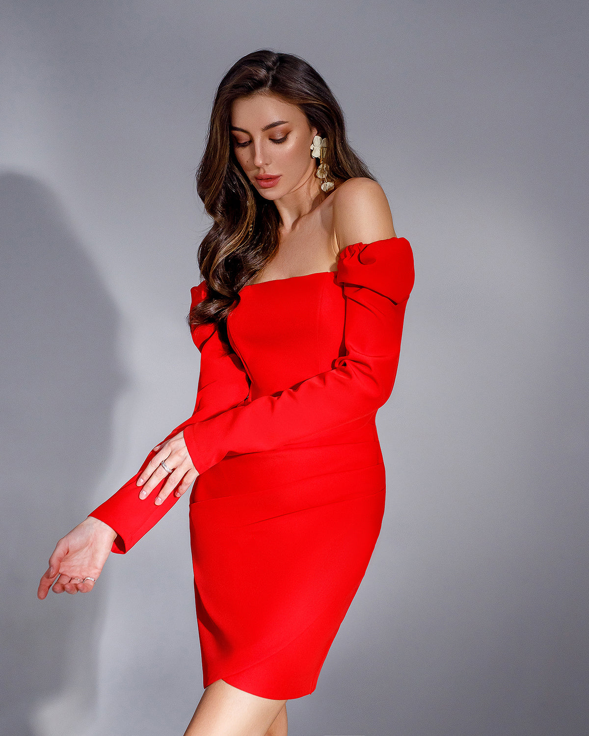 Red Square Neck Long Sleeve Mini Dress – ELAGIA