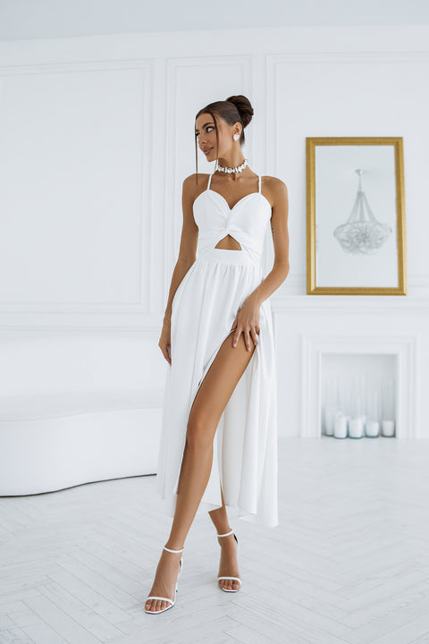 White Sweetheart Cut-Out Midi Dress – ELAGIA