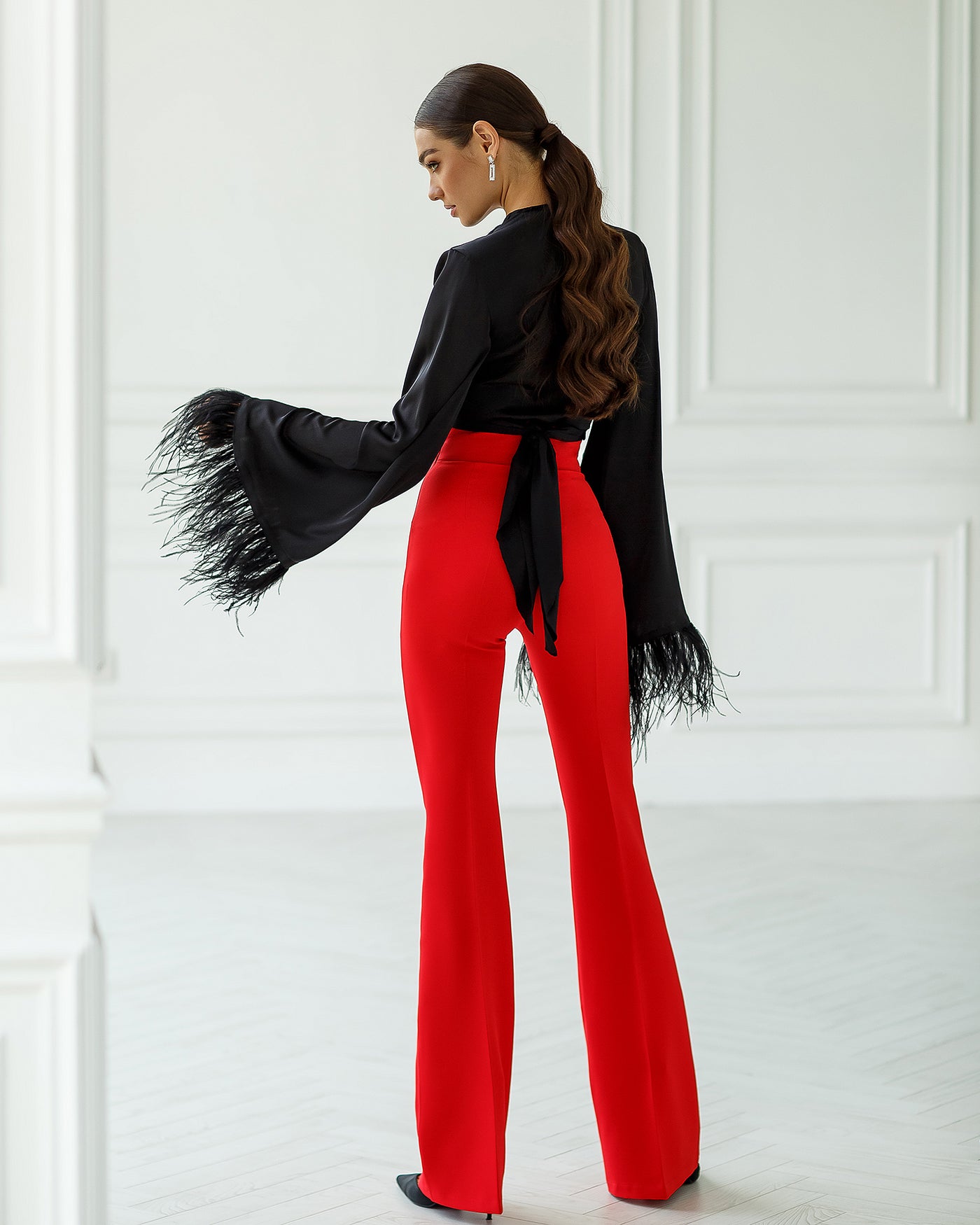Red High Waist Flared Pants – ELAGIA
