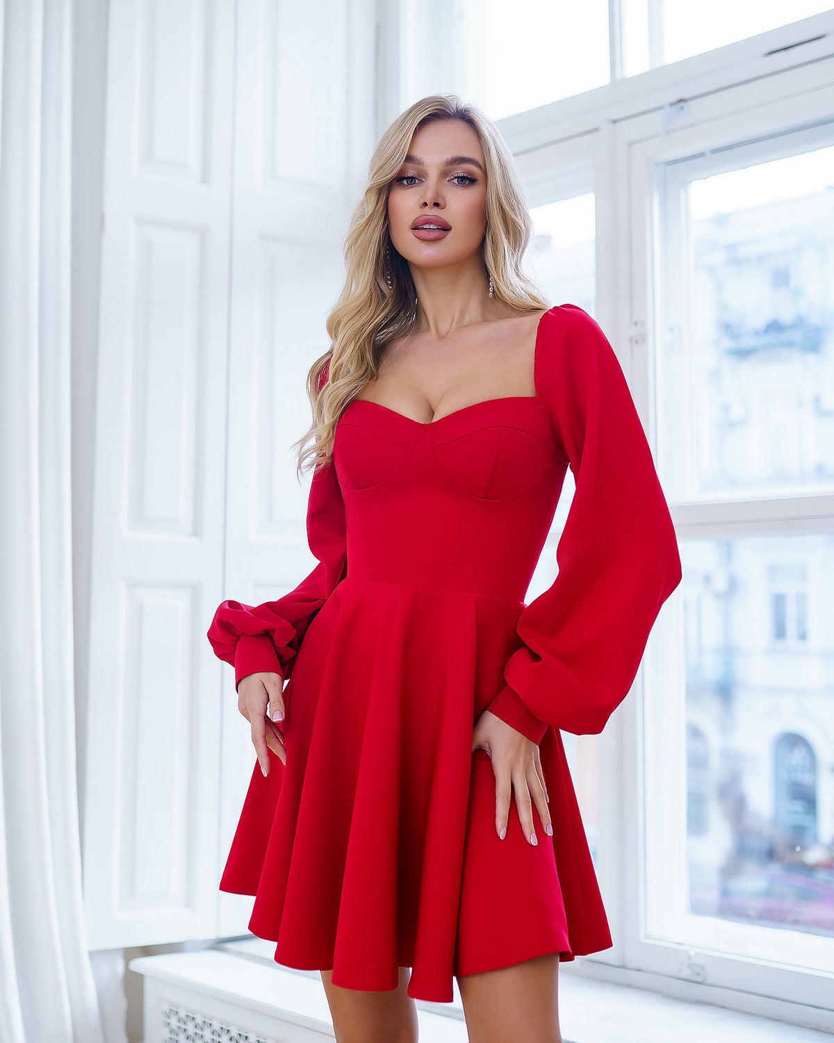 Red Backless Puff Sleeve Mini Dress – ELAGIA