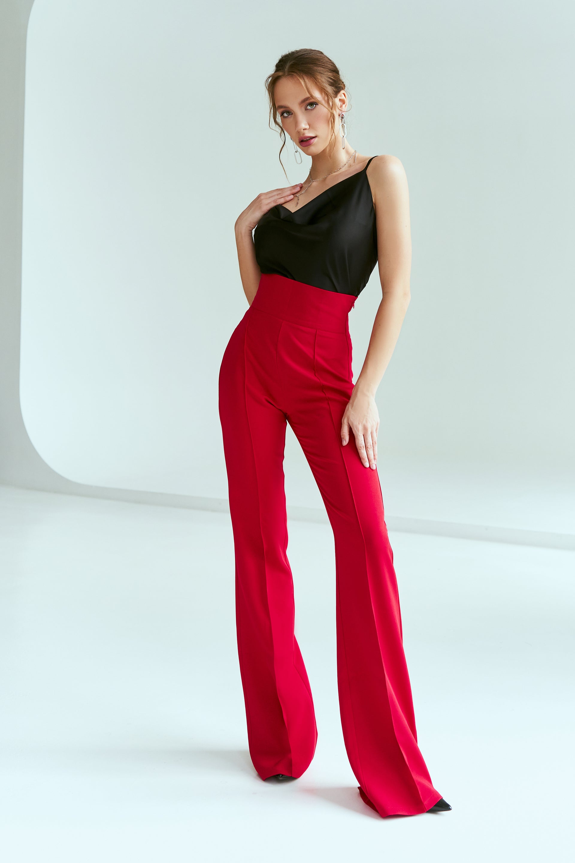 Red High Waist Flared Pants – ELAGIA