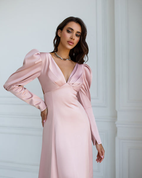 Dusty Pink Satin Bow Back Midi Dress Timeless Beauty Elagia