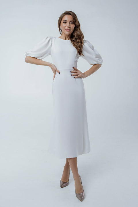 White Puff Sleeve Midi Dress – ELAGIA