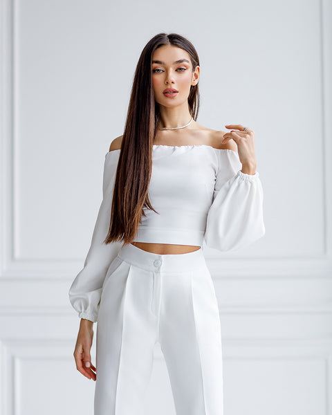 White Off-The-Shoulder Puff-Sleeve Top - Elaborating Simplicity – ELAGIA